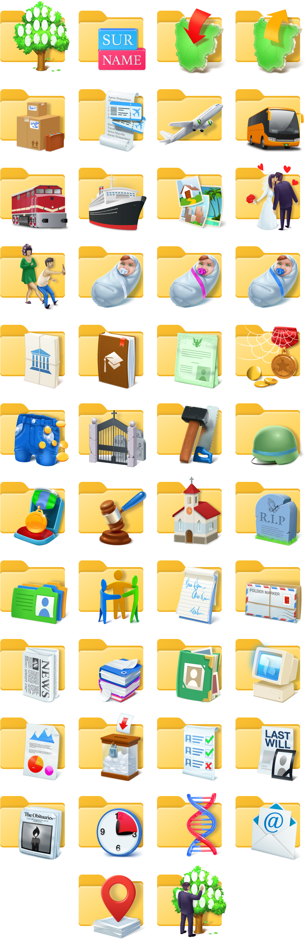 Genealogy11 — 46 Folder Icons to Keep Family Records in Order
